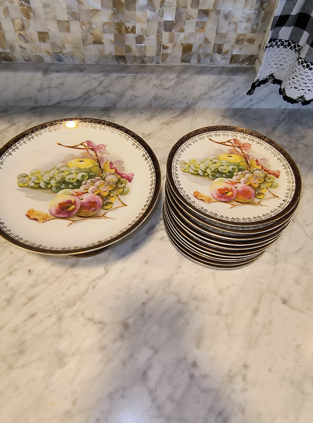 RARE Antique Prussia Royal Rudolstadt Plates Hand Painted Fruits 12 ...