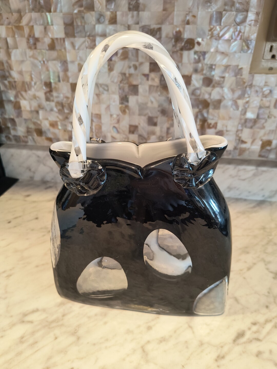 Beautiful Vintage Glass Purse Black, White, Clear Unsure of Brand nor ...