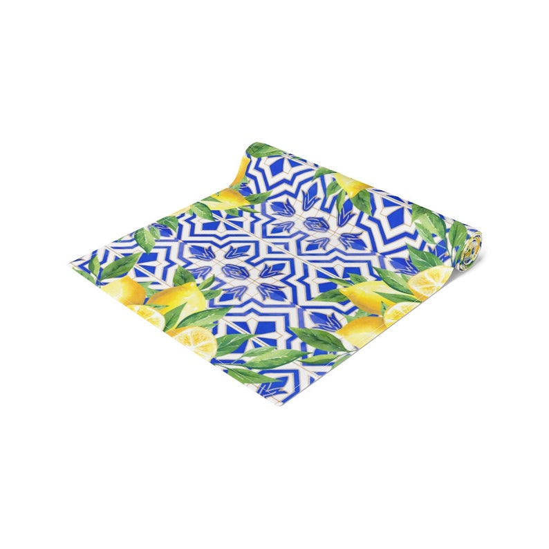 Positano Italy Blue Tiles With Lemon Table Runner Amalfi - Etsy