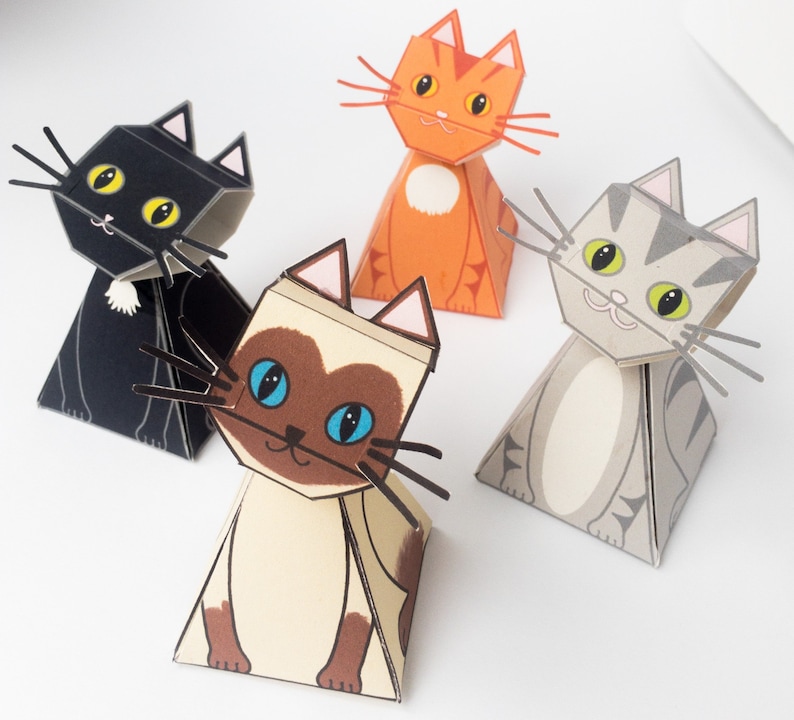 Grey Cat Paper Sculpture, Cut Out and Make - Printable PDF Template ...