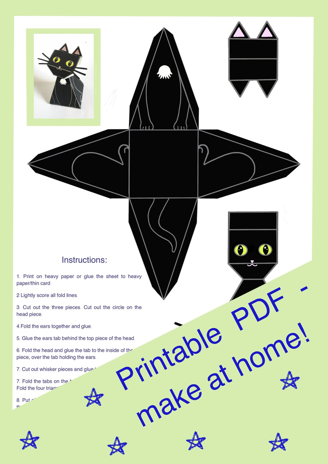 Black Cat Paper Sculpture, Cut Out and Make - Printable PDF Template ...