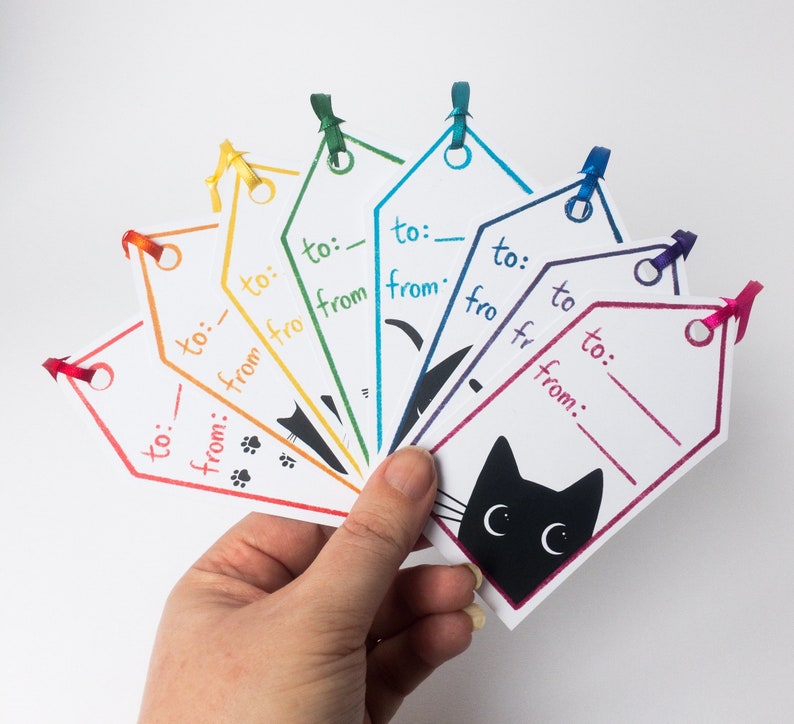 Printable Black Cat Gift Tags - 8 Colours and Designs - Instant ...