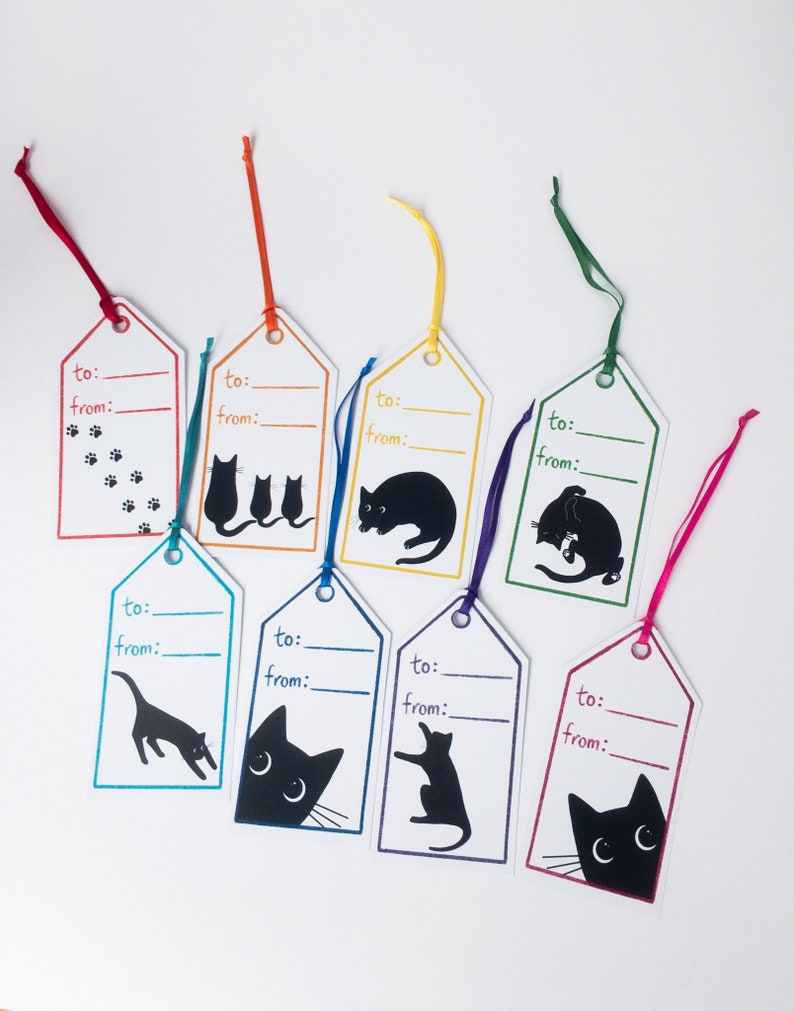 Printable Black Cat Gift Tags - 8 Colours and Designs - Instant ...