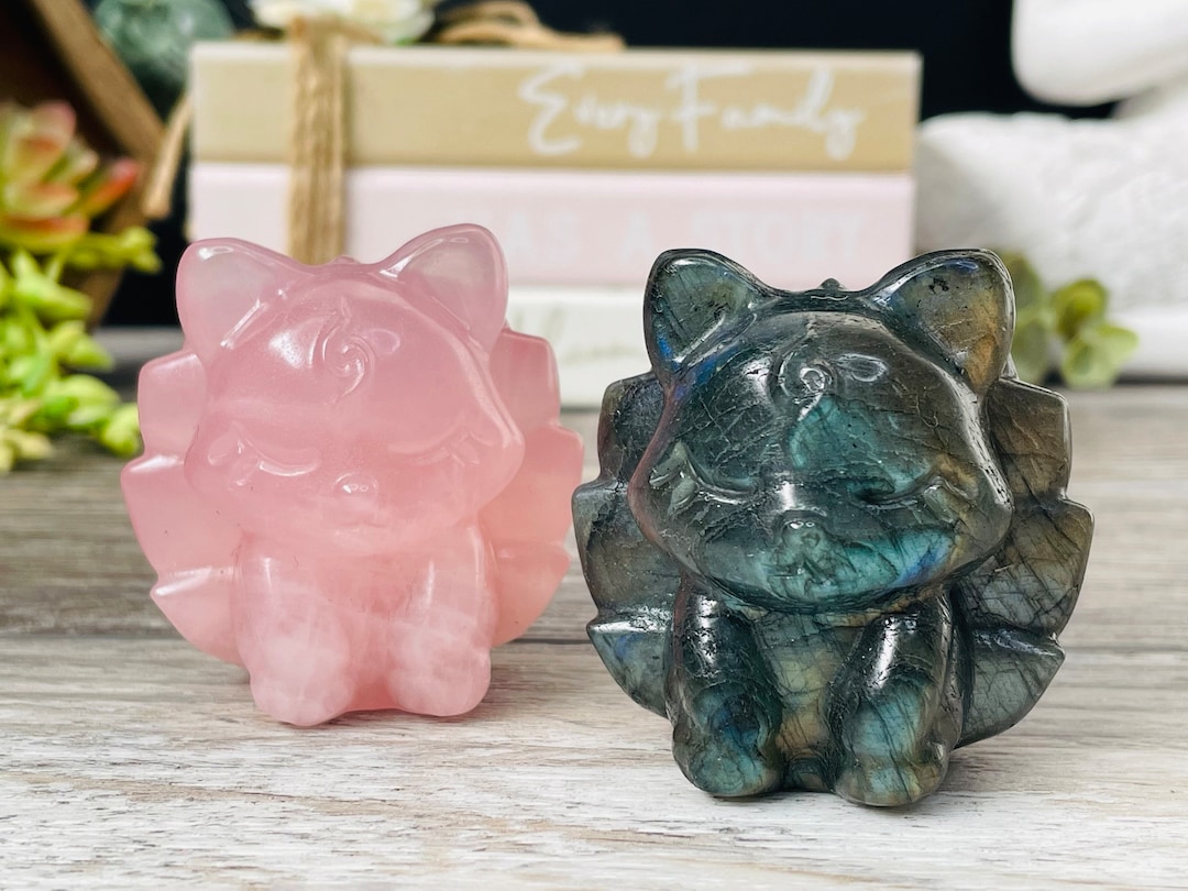 Nine Tailed Fox Crystal Carving, Rose Quartz, Pokémon, Nine Tails, Fox ...