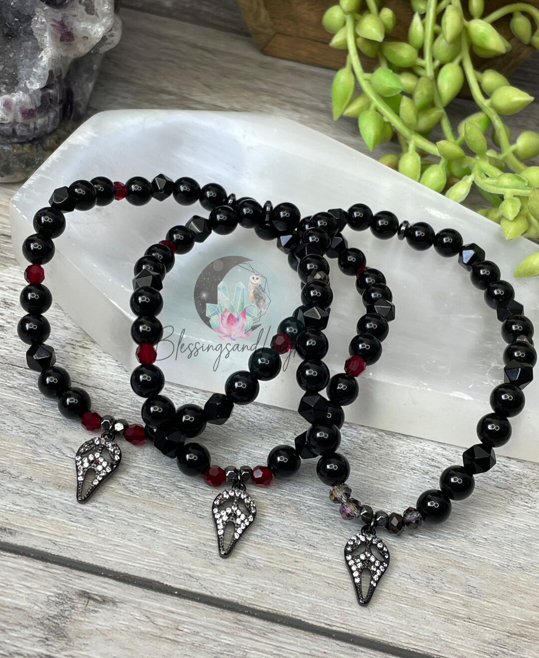 Horror Bracelet Obsidian Ghost Crystal Bracelet Crystal - Etsy