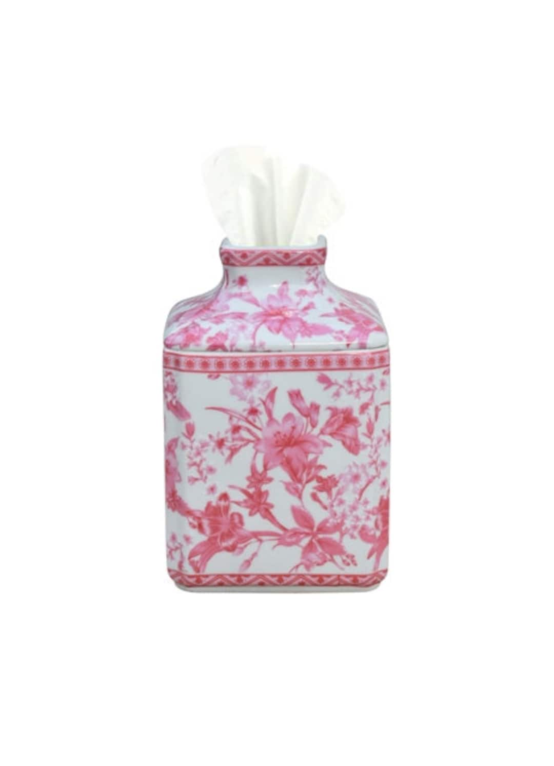 Blossoming Garden Pink Porcelain Tissue Box Floral Bathroom Decor ...