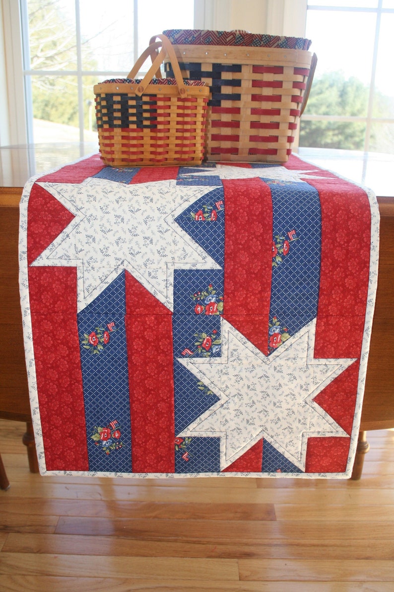 PDF Patriotic Stars and Stripes Quilted Table Runner Pattern Digital ...