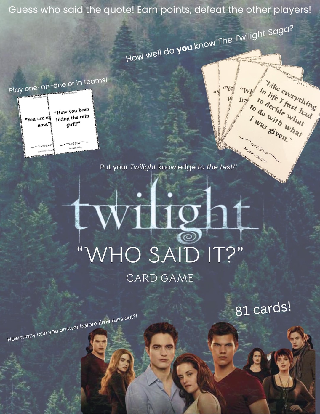 Twilight-inspired Card Game - "who Said It?"{physical Cards!} - Etsy