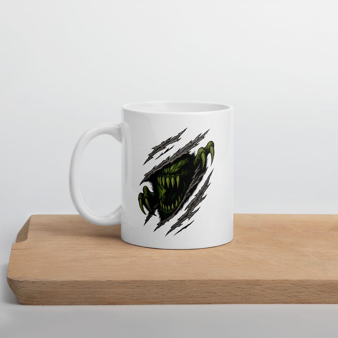 Monster Claw Rip Mug | Gamer Horror Teeth Cup | Green Monster Drinkware ...