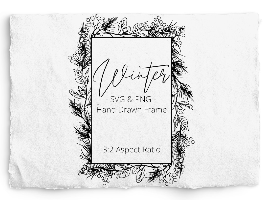 Winter Border SVG for Engraving, 3:2 Aspect Ratio Frame, Berries and ...