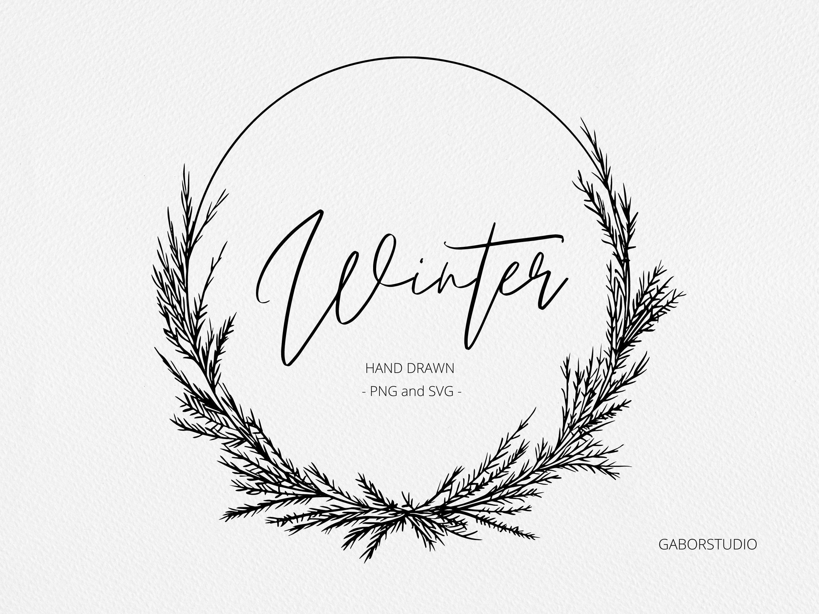 Winter Pine Wreath SVG Botanical Hand Drawn Winter Wreath - Etsy