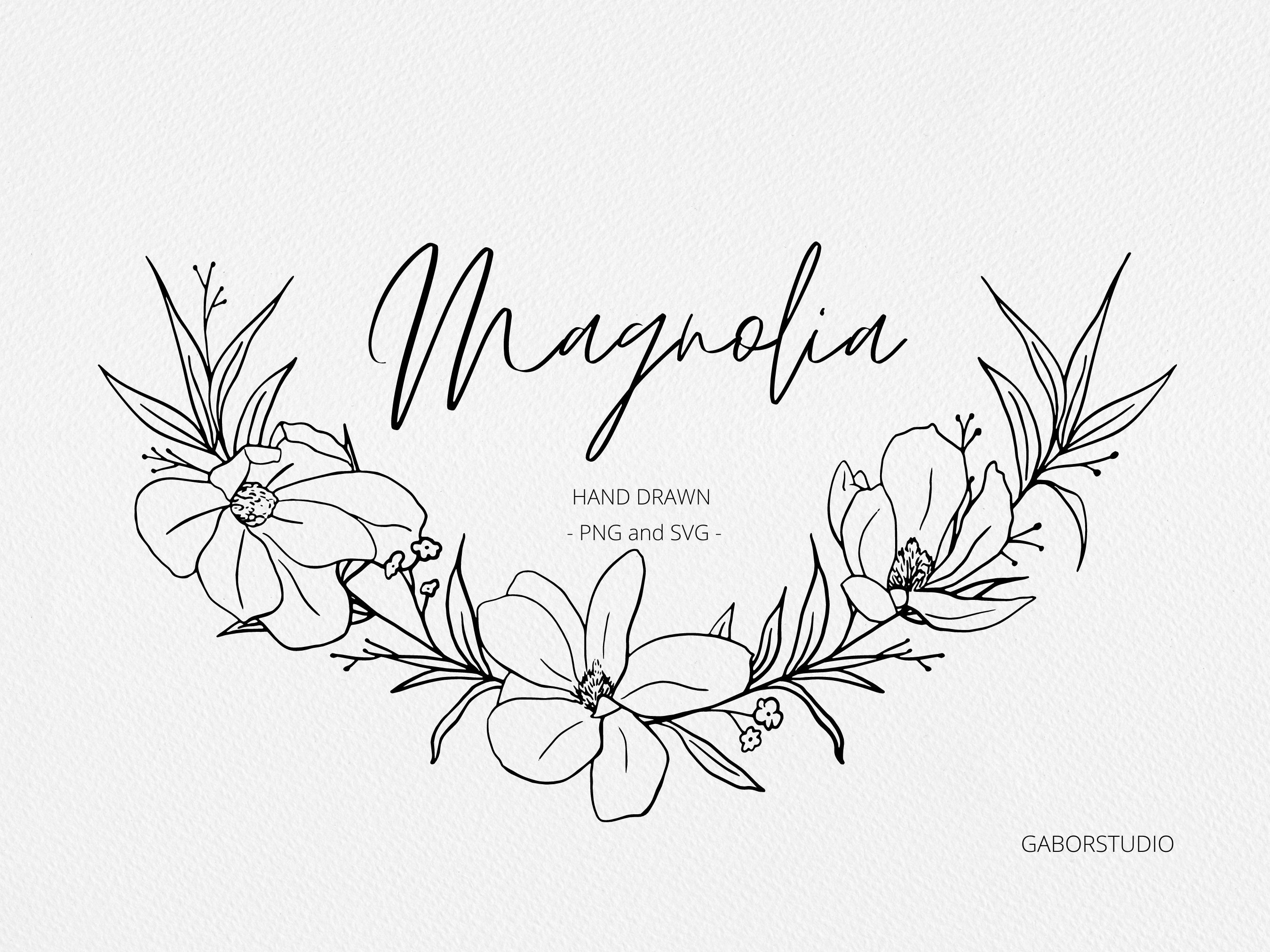 Magnolia Monogram SVG Hand Drawn Magnolia Frame Botanical - Etsy