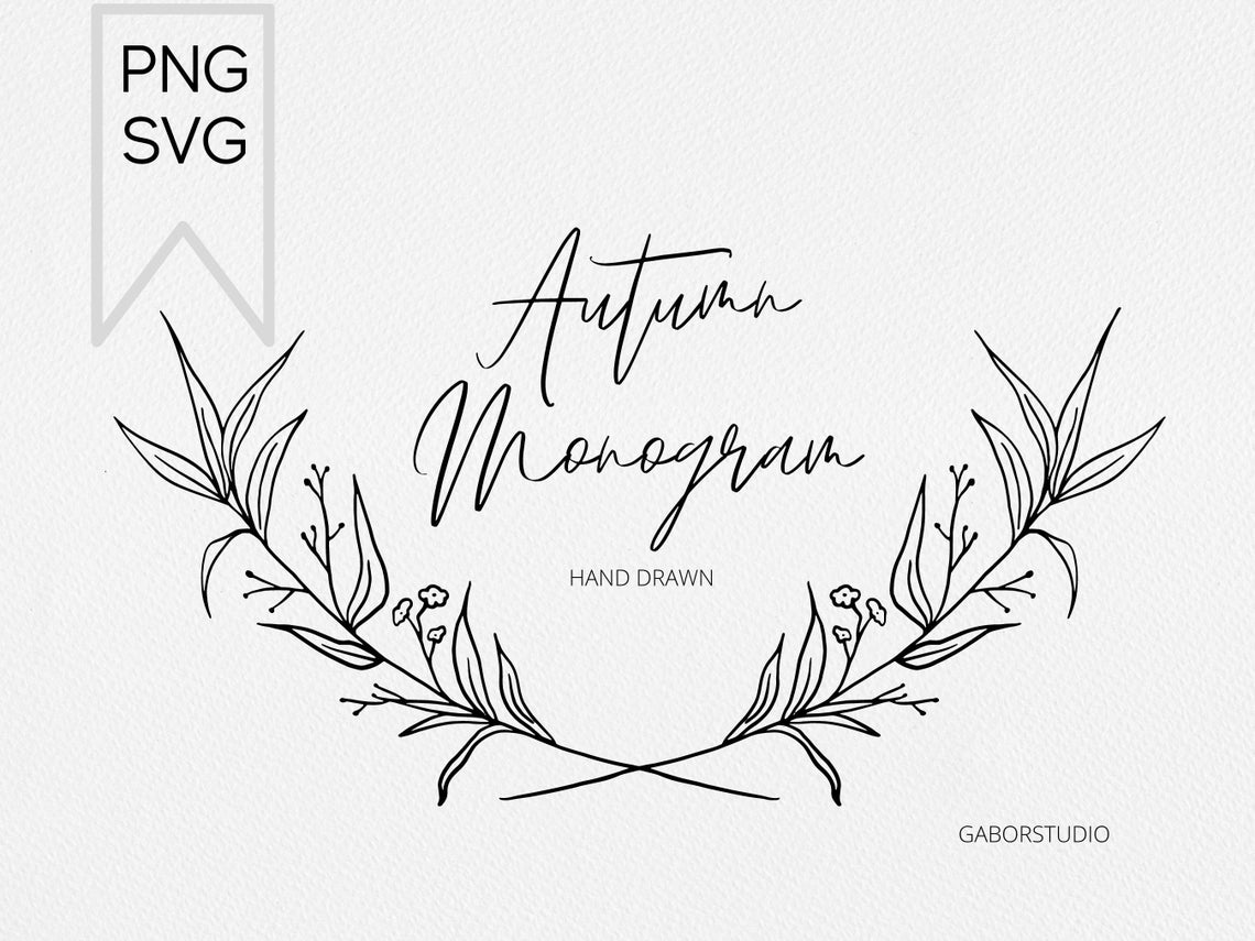 Fall Monogram Frame SVG Autumn Botanical Wedding logo | Etsy