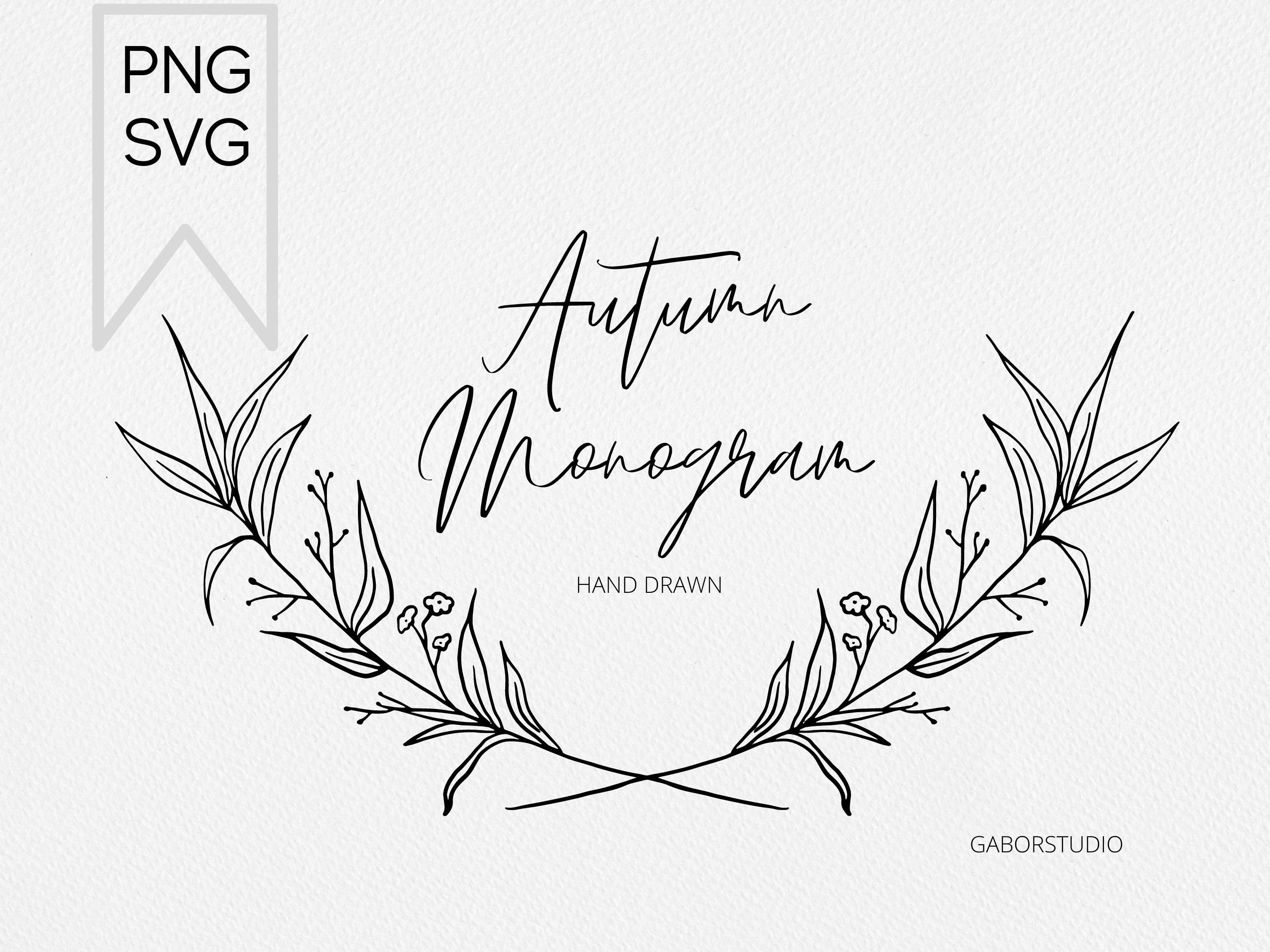 Fall Monogram Frame SVG Autumn Botanical Wedding logo | Etsy