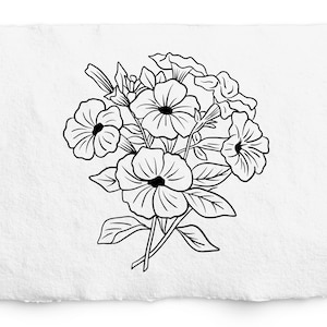 Petunia SVG, PNG Digi Stamp, Vintage Botanical Line Art, Clip Art ...