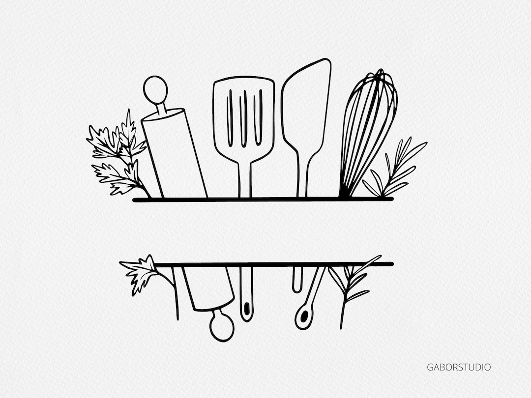 Kitchen Split Frame SVG, Kitchen SVG, Hand Drawn Kitchen Utensils ...