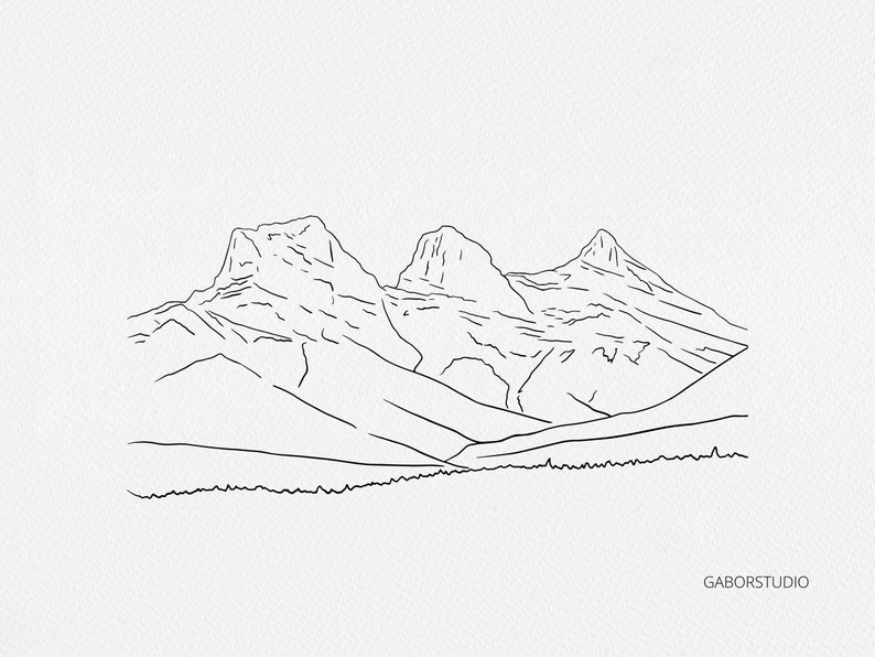 3 Sisters Canmore Alberta Mountain SVG Clipart Hand Drawn | Etsy Canada