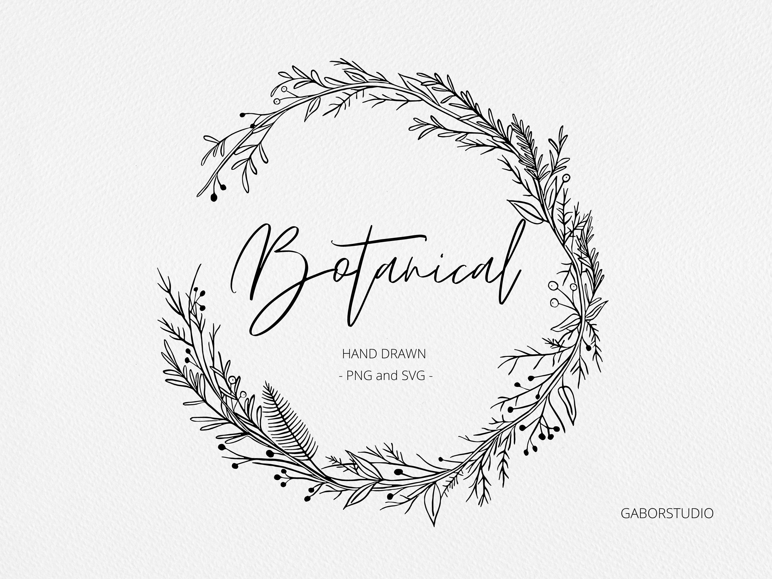 Botanical Wreath SVG Hand Drawn Foliage Wreath PNG Holiday - Etsy