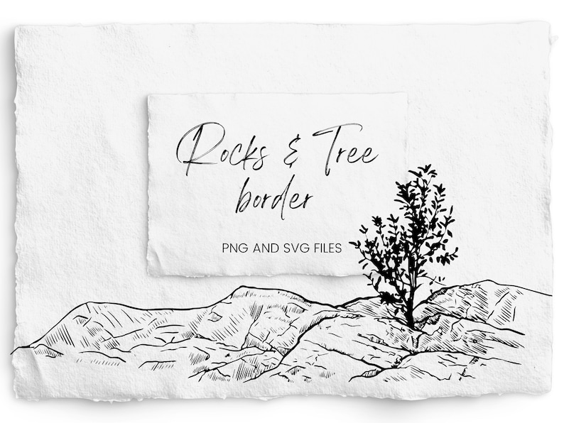 Rocks and Tree Border SVG, Rocky Mountain SVG, Engraving, Gold Foiling ...