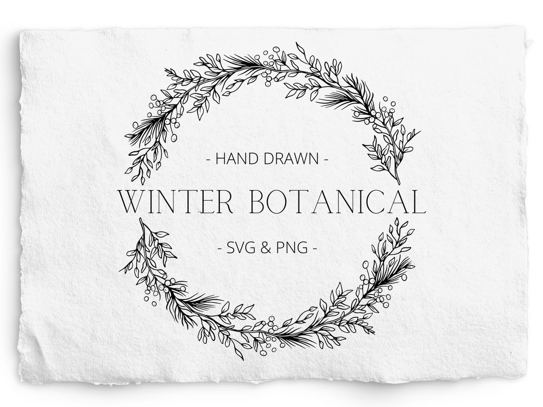 Winter Botanical Split Frame SVG and PNG, Hand Drawn Line Art, Black ...