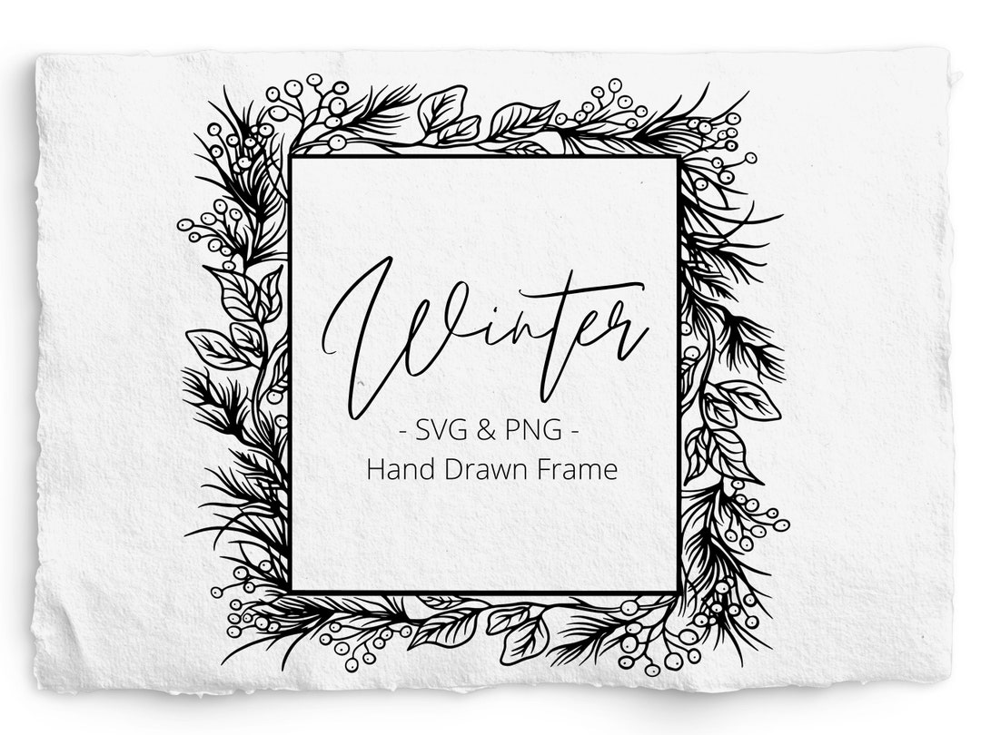 Square Winter Border SVG, for Print and Engraving, Berries and Leaves ...