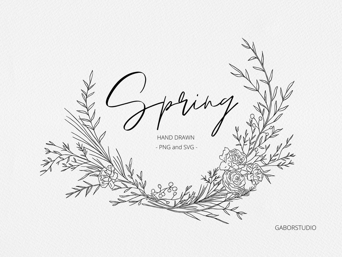 Botanical Wreath SVG Hand Drawn Spring and Summer Floral | Etsy