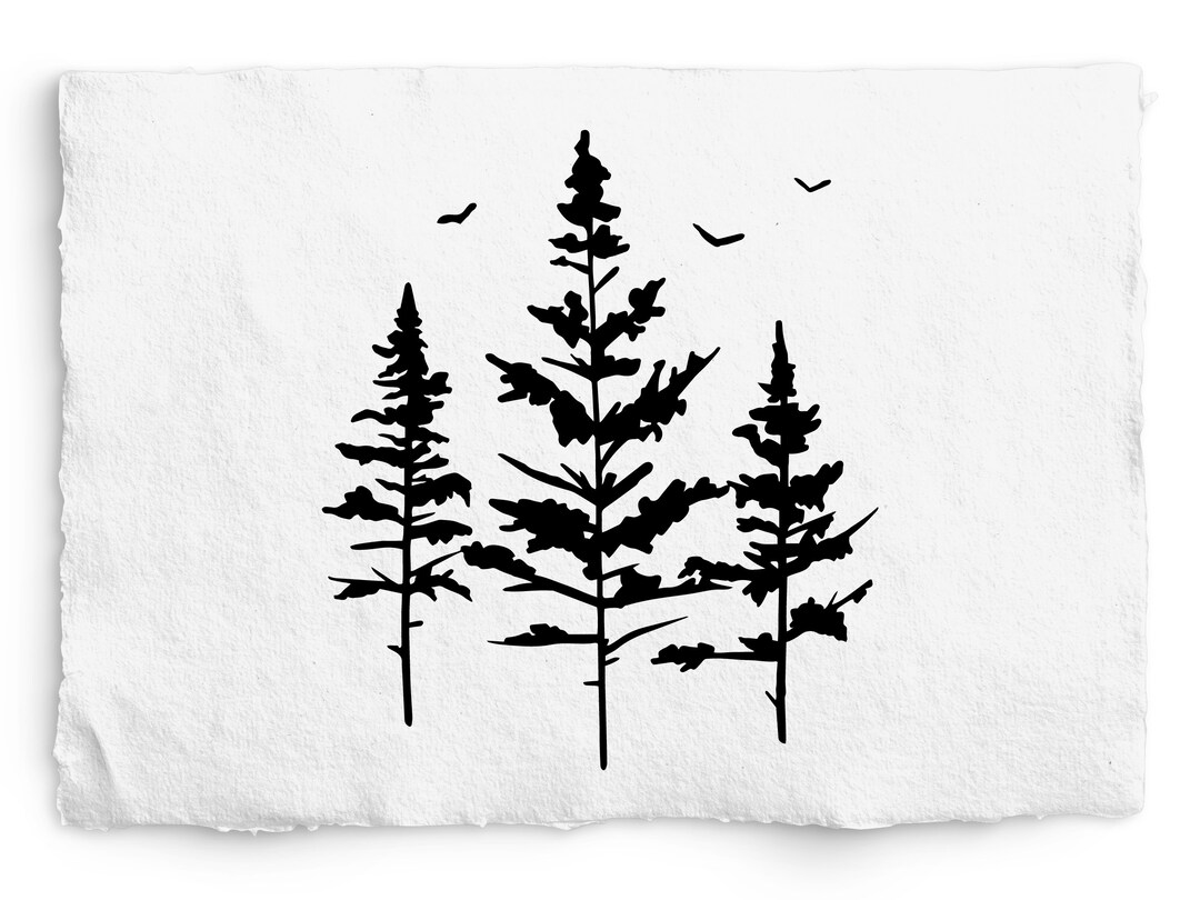 Pine Tree SVG, Tree Silhouette, Pine Forest With Birds, Hand Drawn, Digi Stamp, Camping, Forest ...