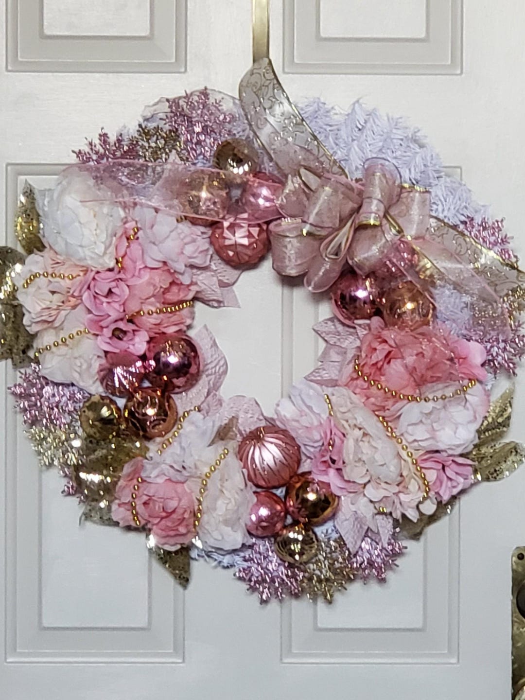 Pink Victorian Wreath, Pink and Gold Victorian Wreath, Pink Christmas ...