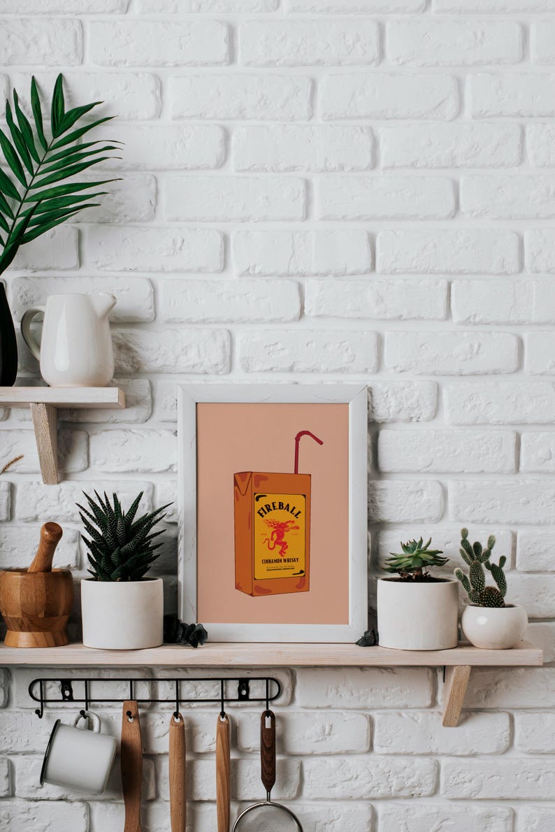 Fireball Whisky Juice Box Print | Funny Bar Cart Wall Art | Quirky ...