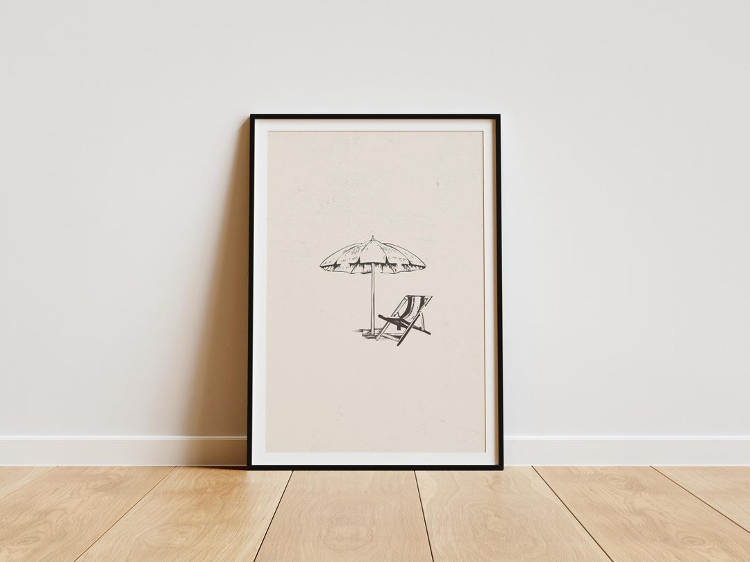 B&W Beach Chair Digital Print | Minimalist Coastal Wall Art | Beach ...
