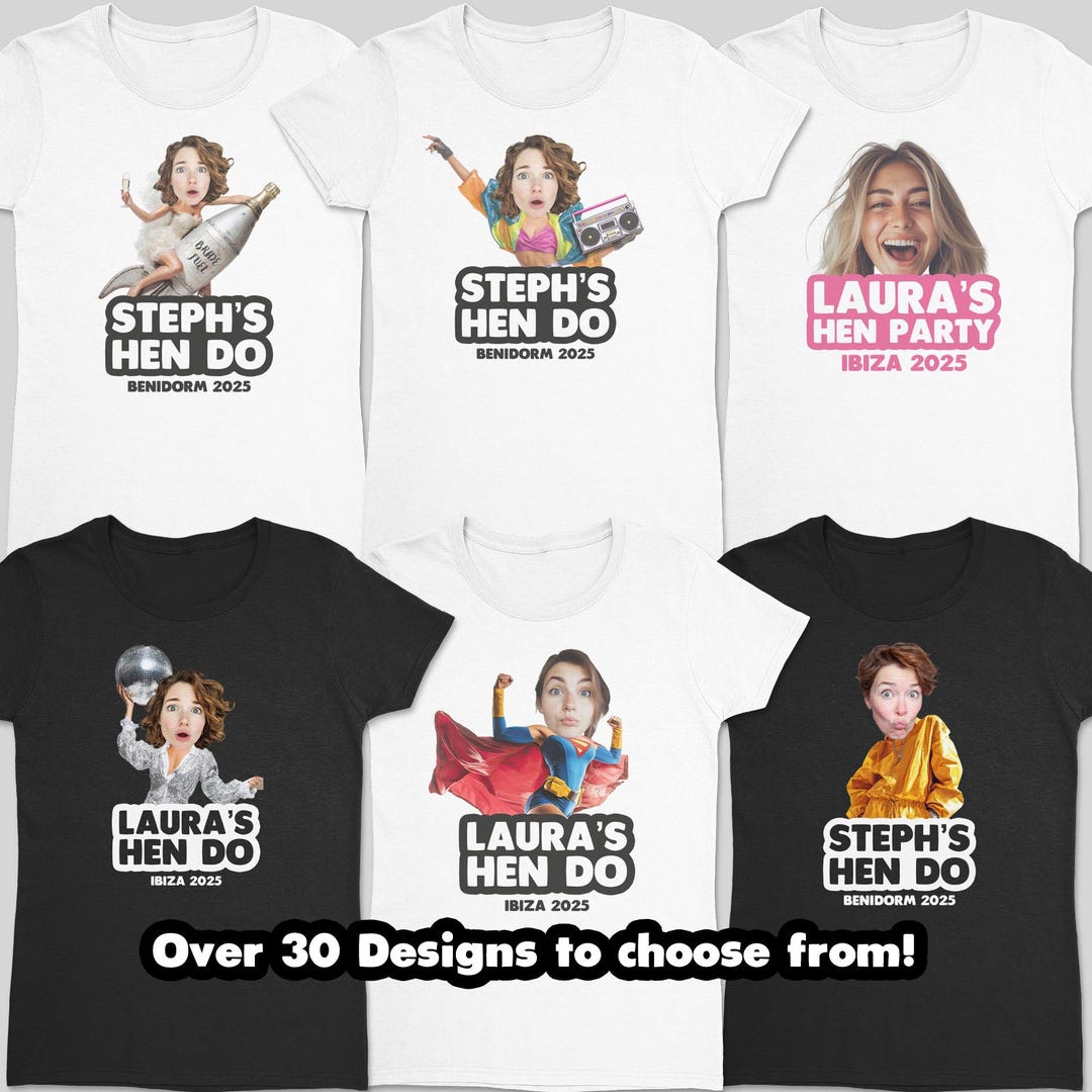 Personalised Photo FACE Hen Do Party T-shirts, Last Night of Freedom ...