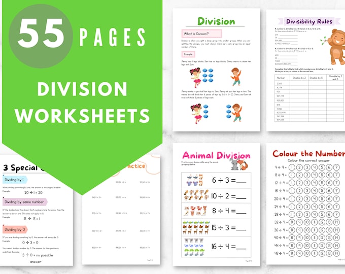 Division Worksheets, Division Practice, Math Drills, Instant Download ...