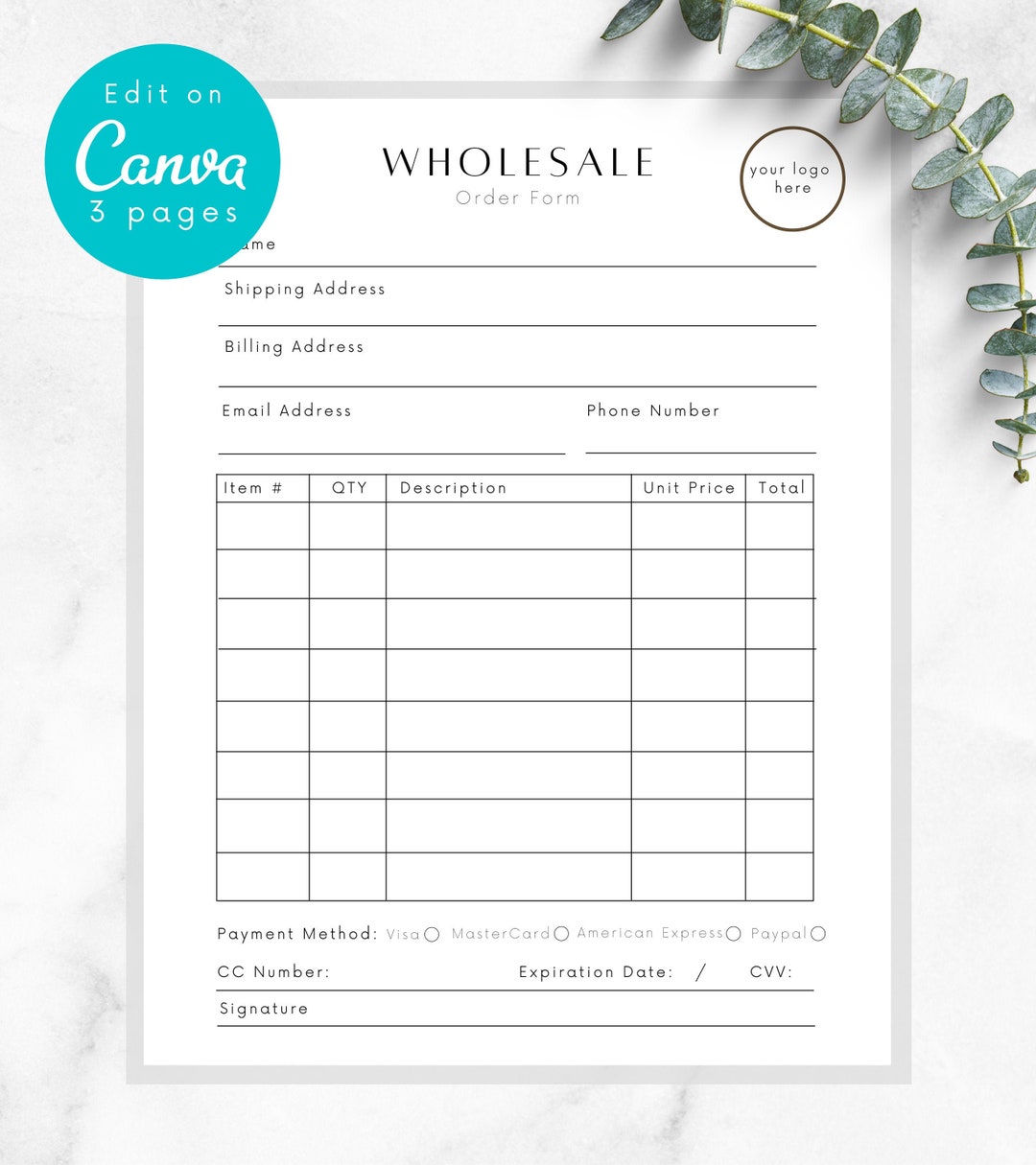 Order Form and Packing Slip Customer Price Form Editable - Etsy