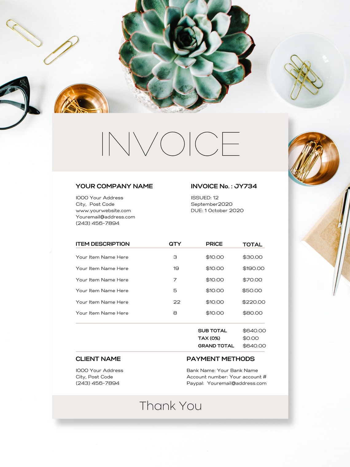 Invoice Template Printable Invoice Editable Invoice Instant - Etsy