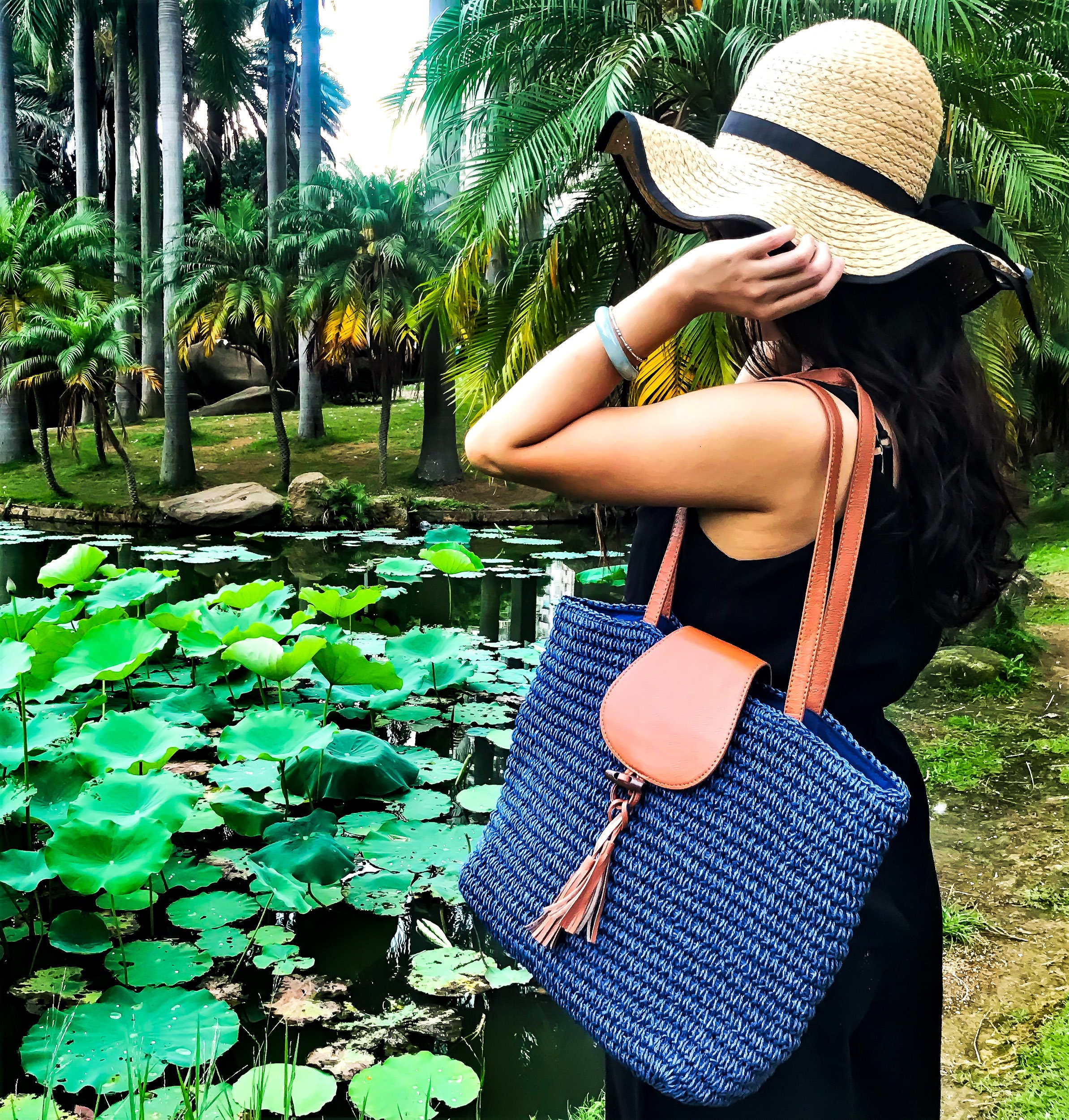 Boho Ladies Straw Tote Bag With Zipper, Vegan Straw Crossbody Tote ...