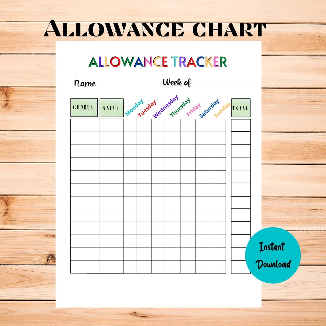 Allowance Tracker for Kids, Allowance Chart, Reward Chart, Kids ...