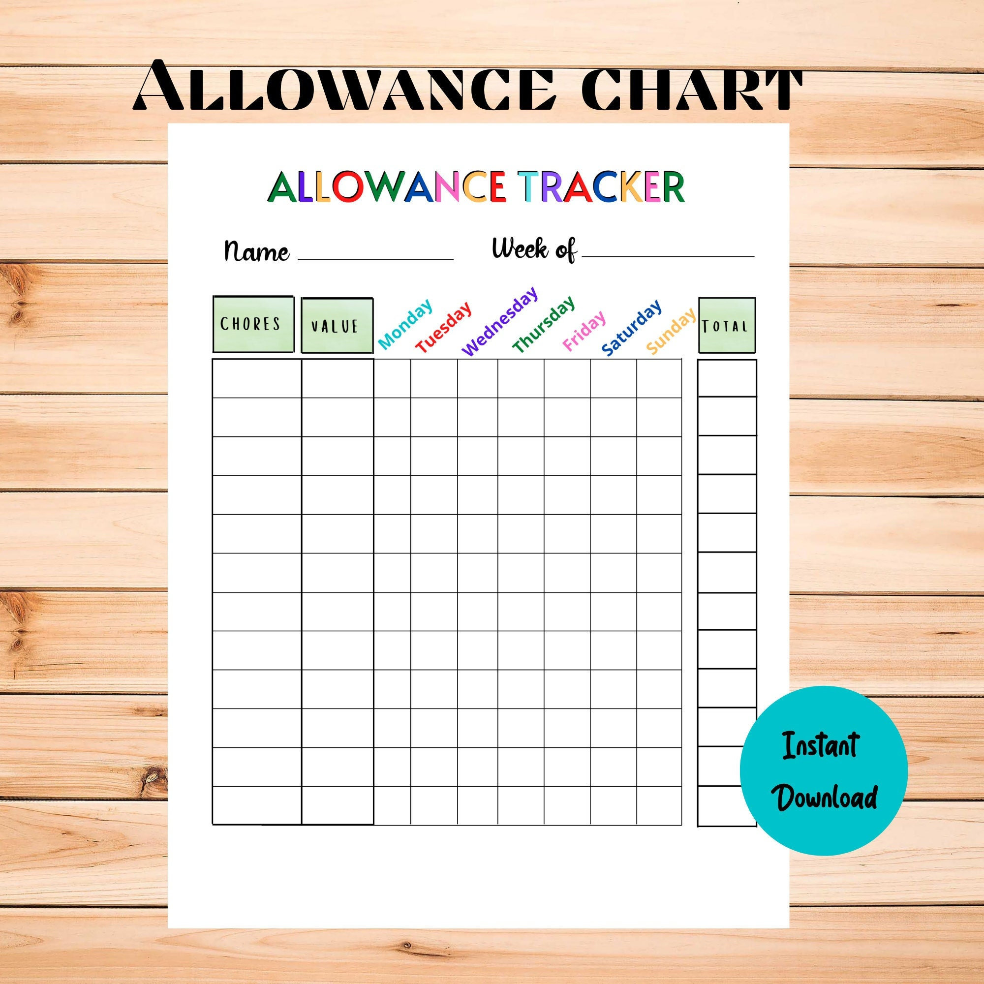 Allowance Tracker for Kids, Allowance Chart, Reward Chart, Kids ...