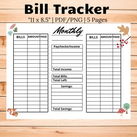 Monthly Subscription Tracker Bill Tracker Printable Bill - Etsy