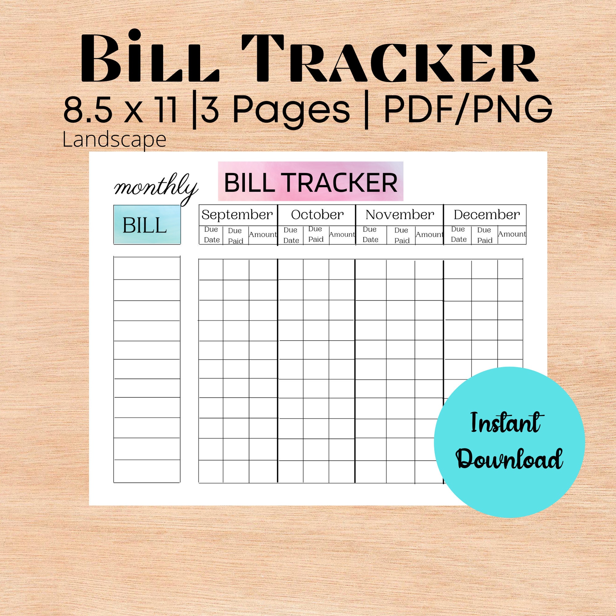 Bill Tracker Printable, Bill Tracker PDF, Monthly Budget Template ...