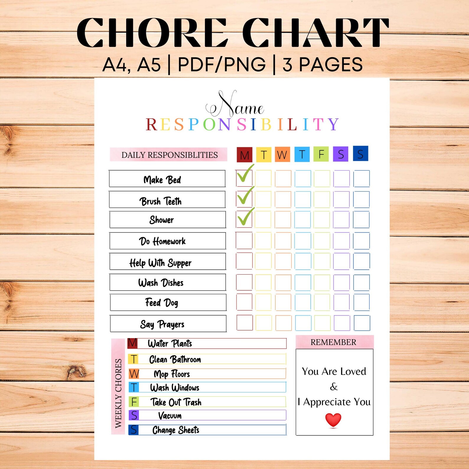 Chore Chart, Responsibility Chore List, Routine Chart, to Do List ...