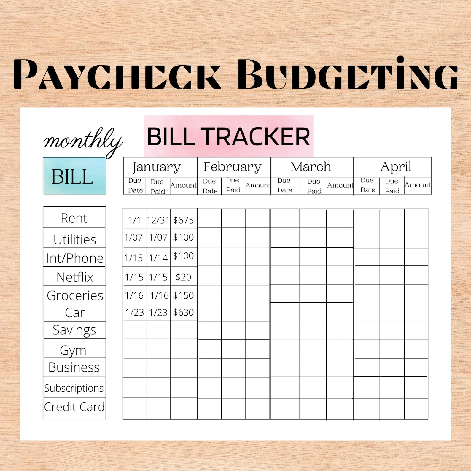 Bill Tracker Printable, Bill Tracker PDF, Monthly Budget Template ...