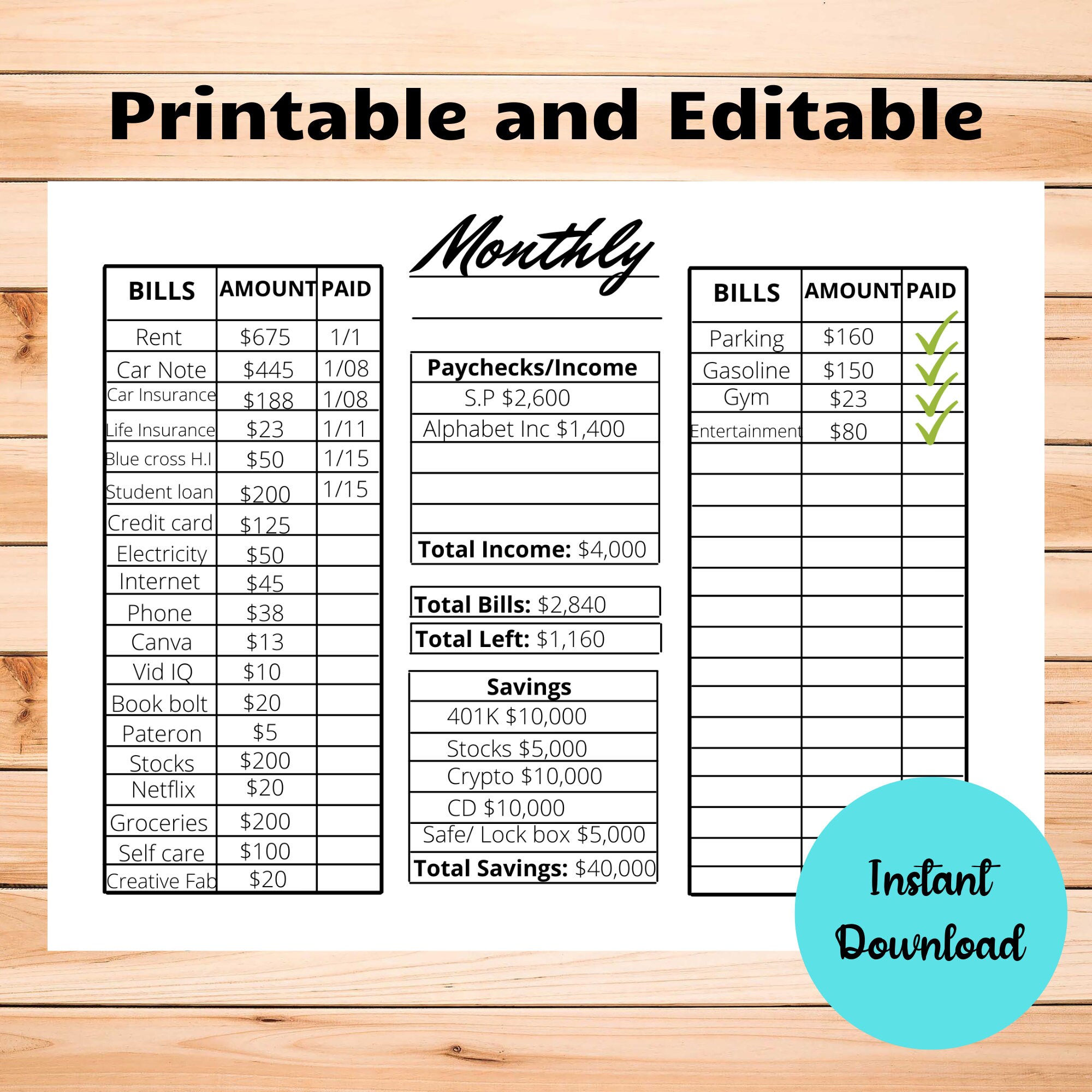 Monthly Subscription Tracker, Bill Tracker Printable, Bill Planner ...
