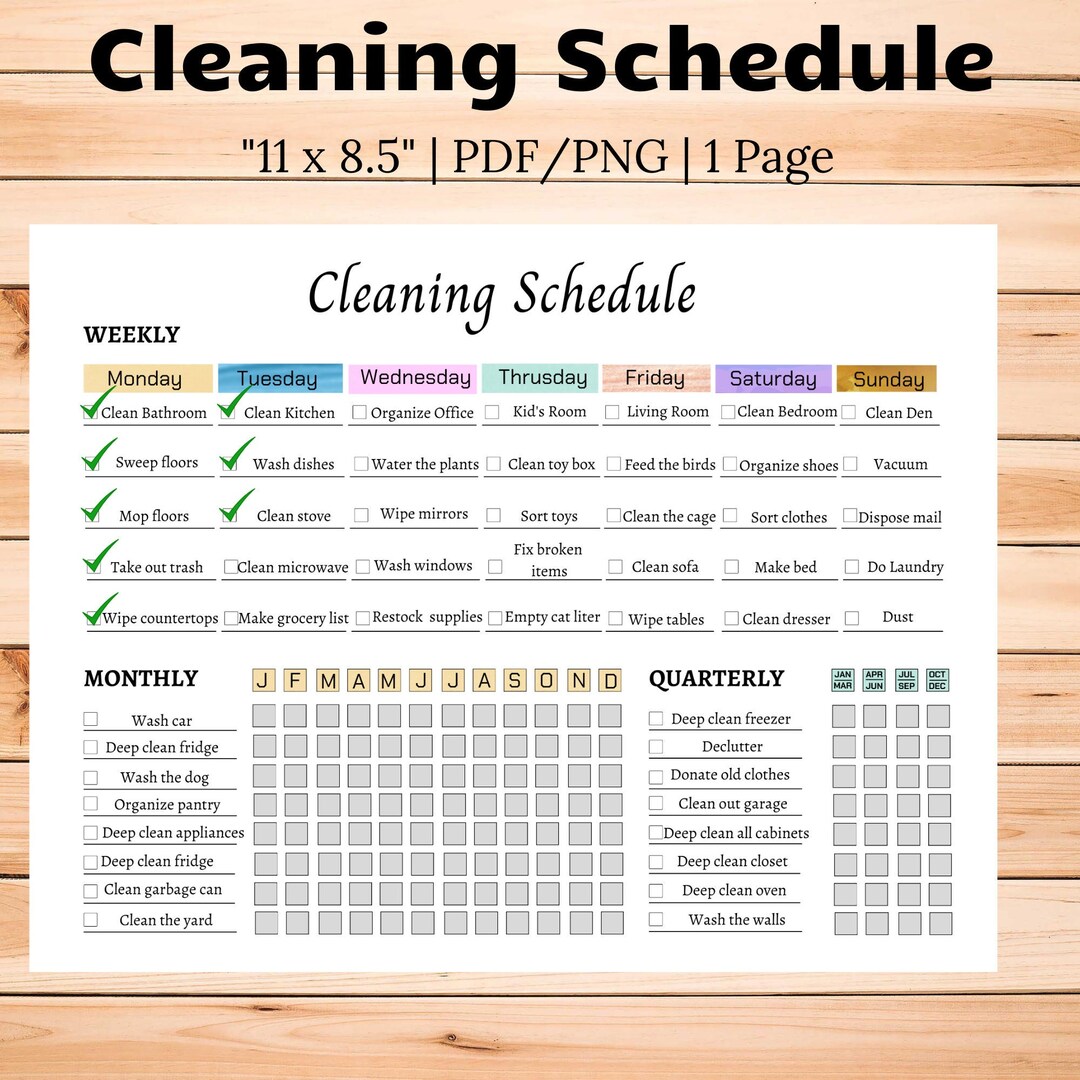 Printable Cleaning Chart, Editable Cleaning Schedule, Cleaning Planner ...