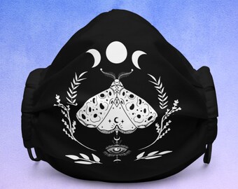 Green Moth and Moon Flower Premium Face Mask - Etsy