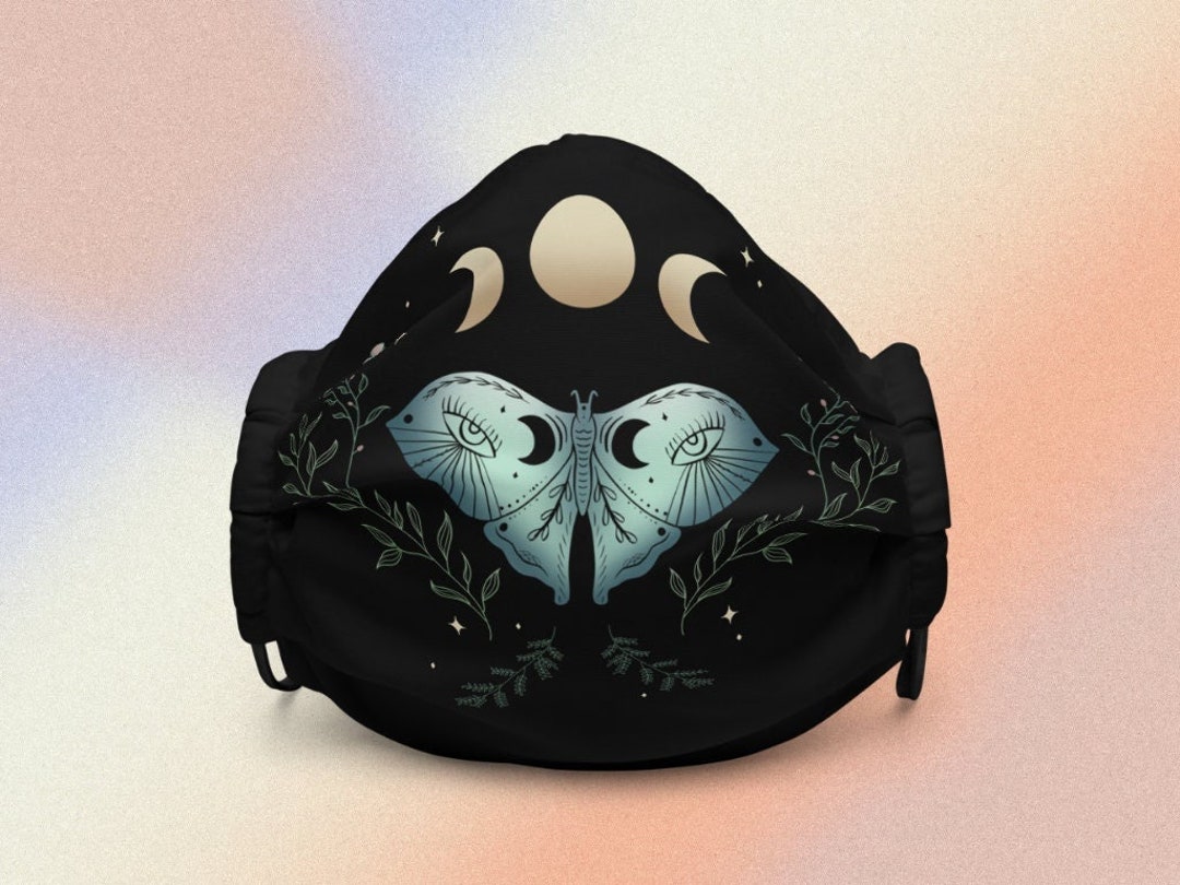 Green Moth and Moon Flower Premium Face Mask - Etsy