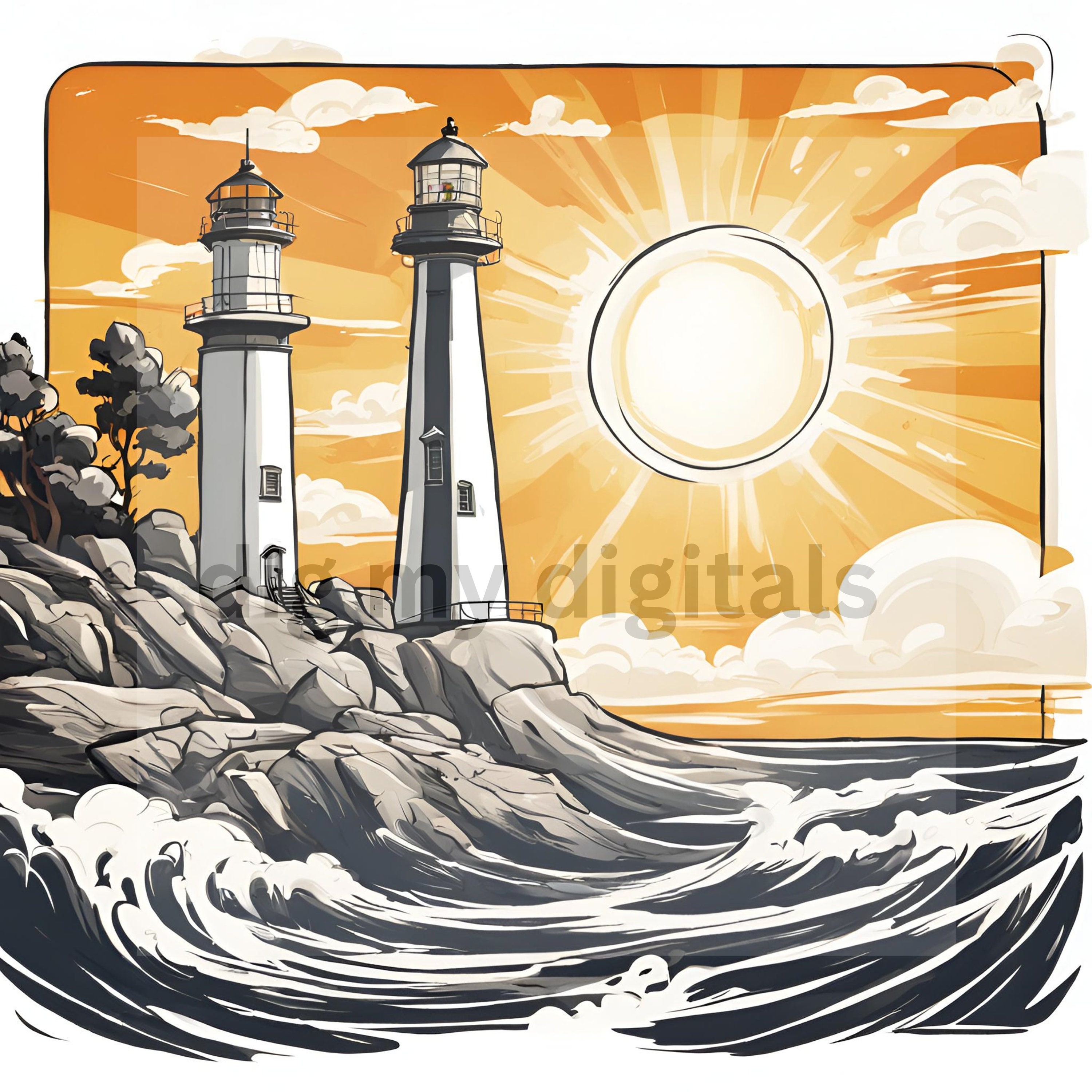 10 Lighthouse Clip Art, Printable Clipart, Jpg, Digital Download ...