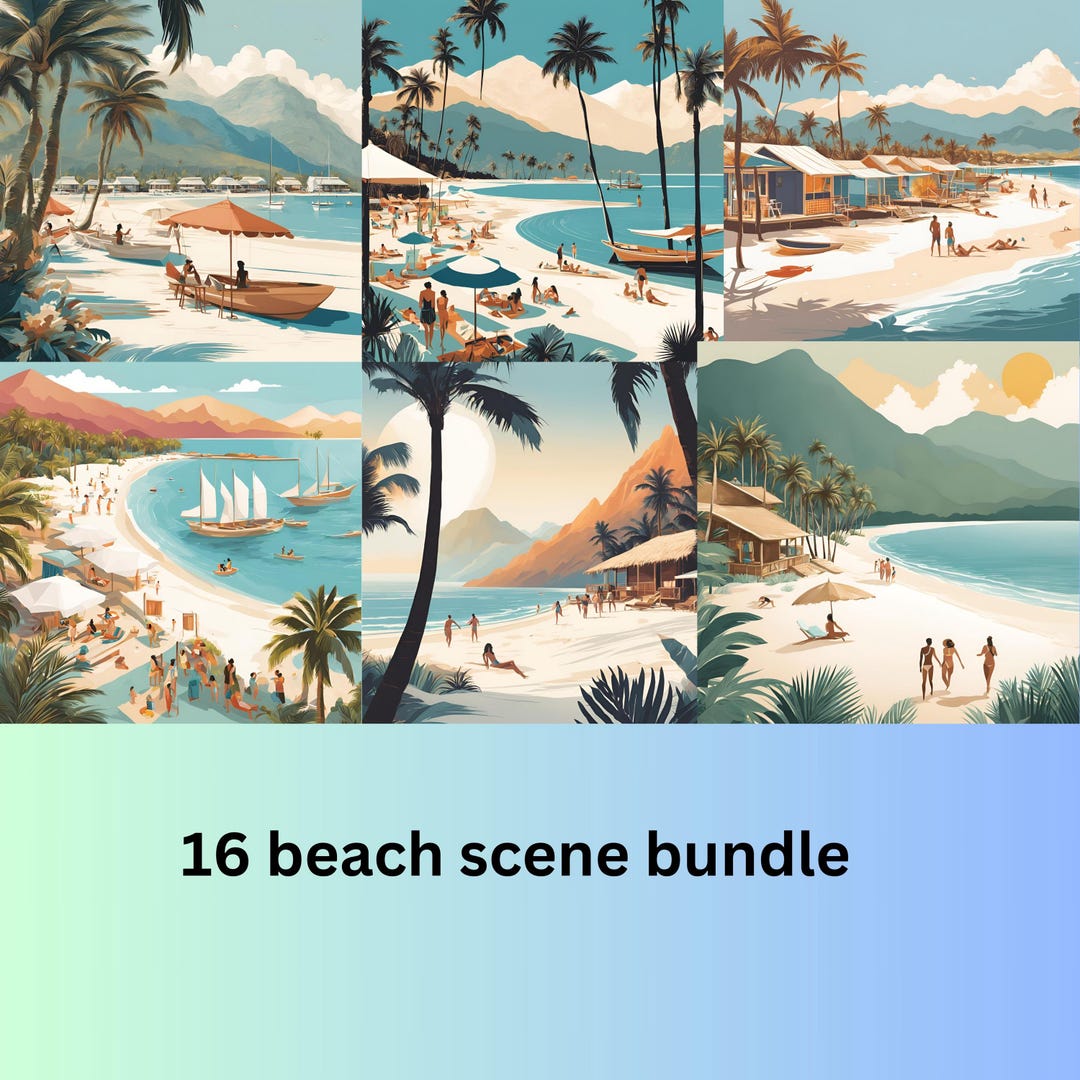 16 Beach Scene Bundle, Clip Art, Printable Clipart, Jpg, Digital ...
