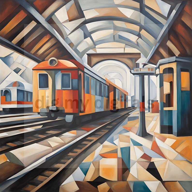 10 Cubist Train Station Clip Art, Printable Clipart, Jpg, Digital ...