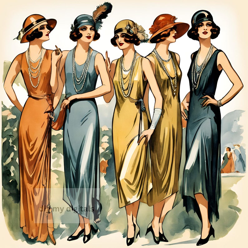 8 1920s Flapper Fashion, Clip Art, Printable Clipart, Jpg, Digital ...