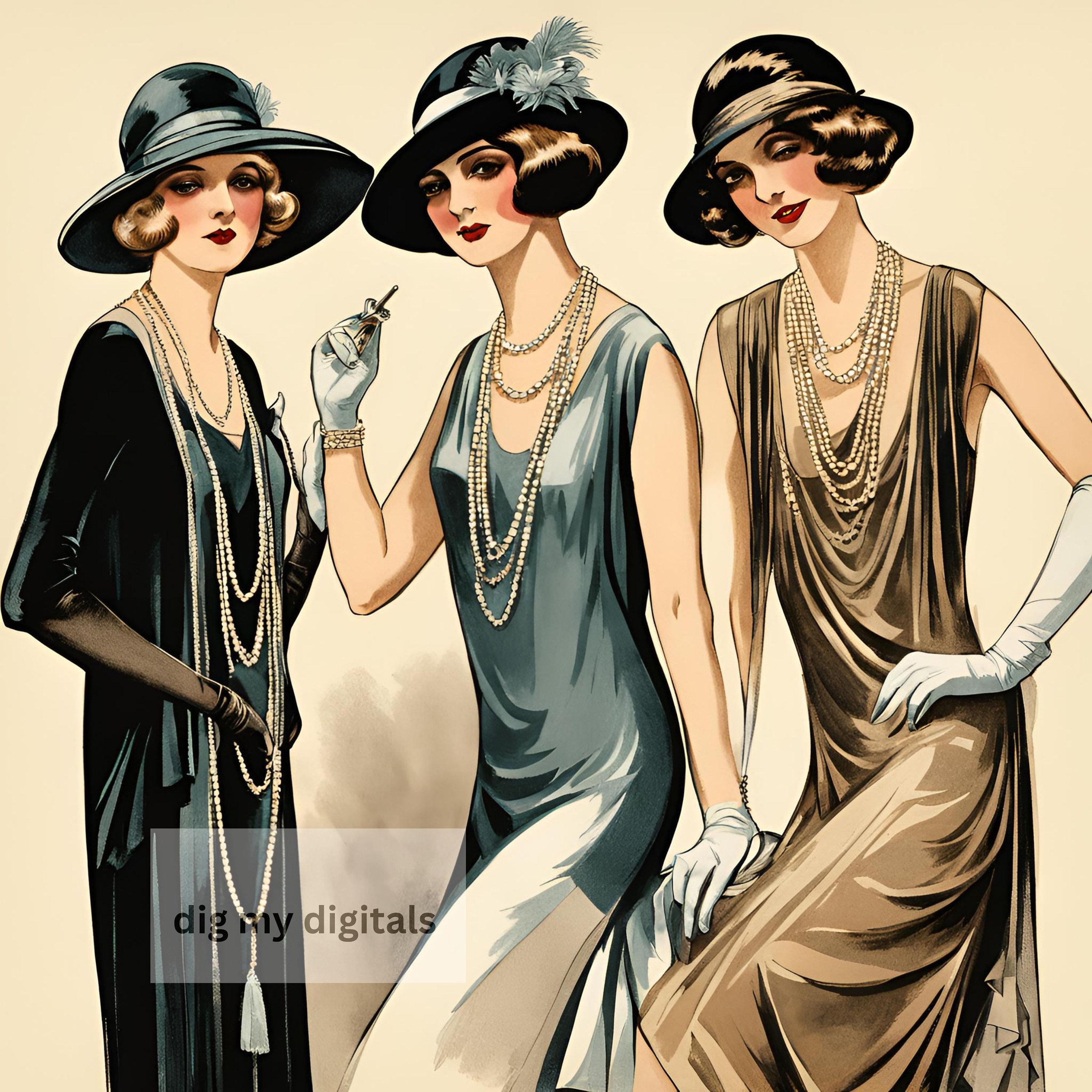 8 1920s Flapper Fashion, Clip Art, Printable Clipart, Jpg, Digital ...